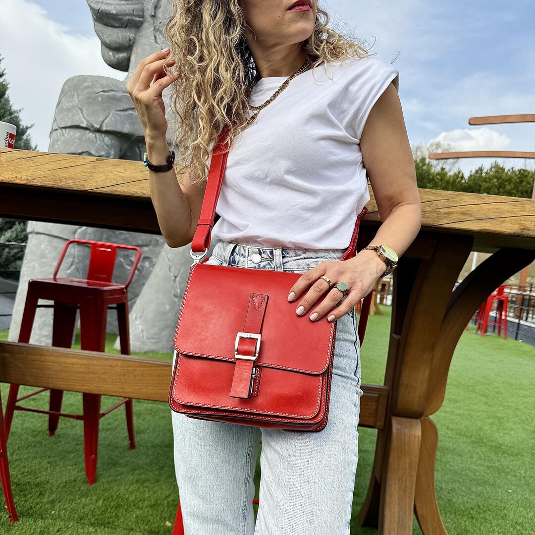 Red Leather Crossbody Bag, Small Red Shoulder Bag, Handmade Luxury ...