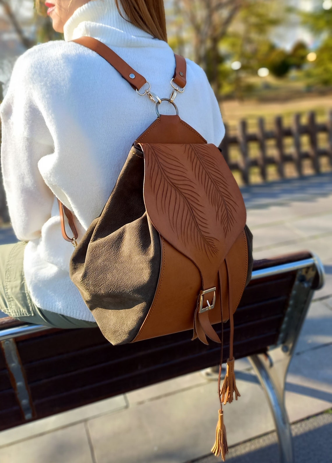 Tan Vintage Leather Backpack Aesthetic Backpack Women Mini - Etsy