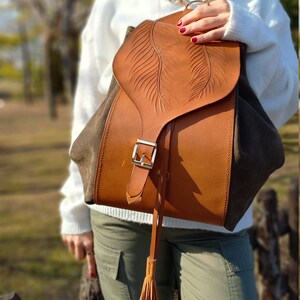 Tan Vintage Leather Backpack, Aesthetic Backpack Women, Mini Backpack ...