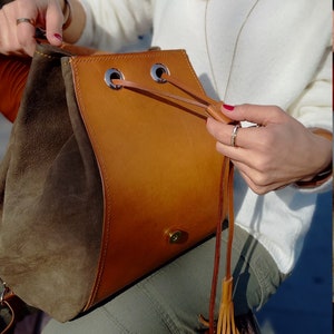 Tan Vintage Leather Backpack, Aesthetic Backpack Women, Mini Backpack ...