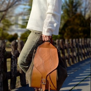 Tan Vintage Leather Backpack, Aesthetic Backpack Women, Mini Backpack ...