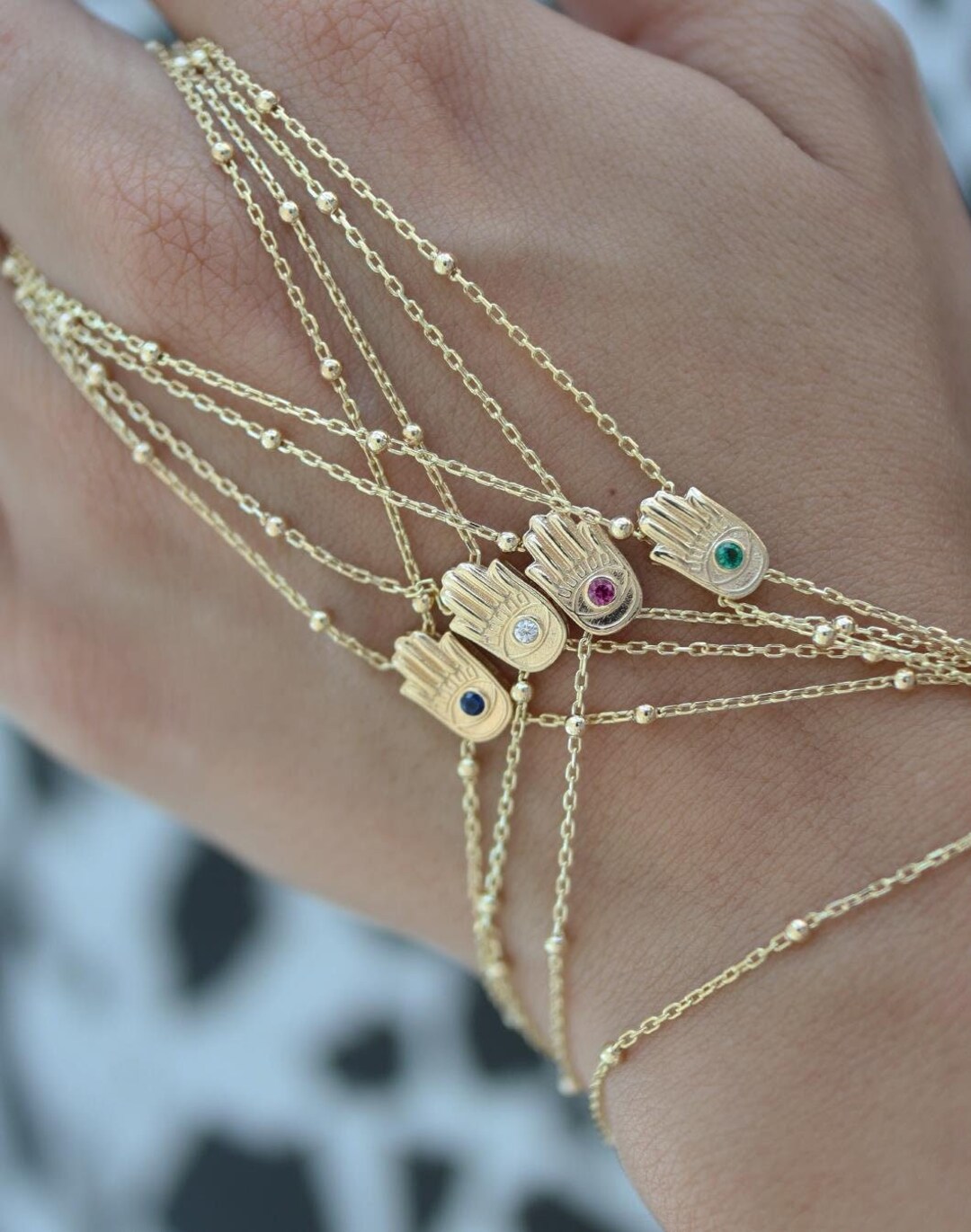 Hamsa Hand Chain, Fatima's Hand Chain Bracelet, Silver Chain Bracelet ...