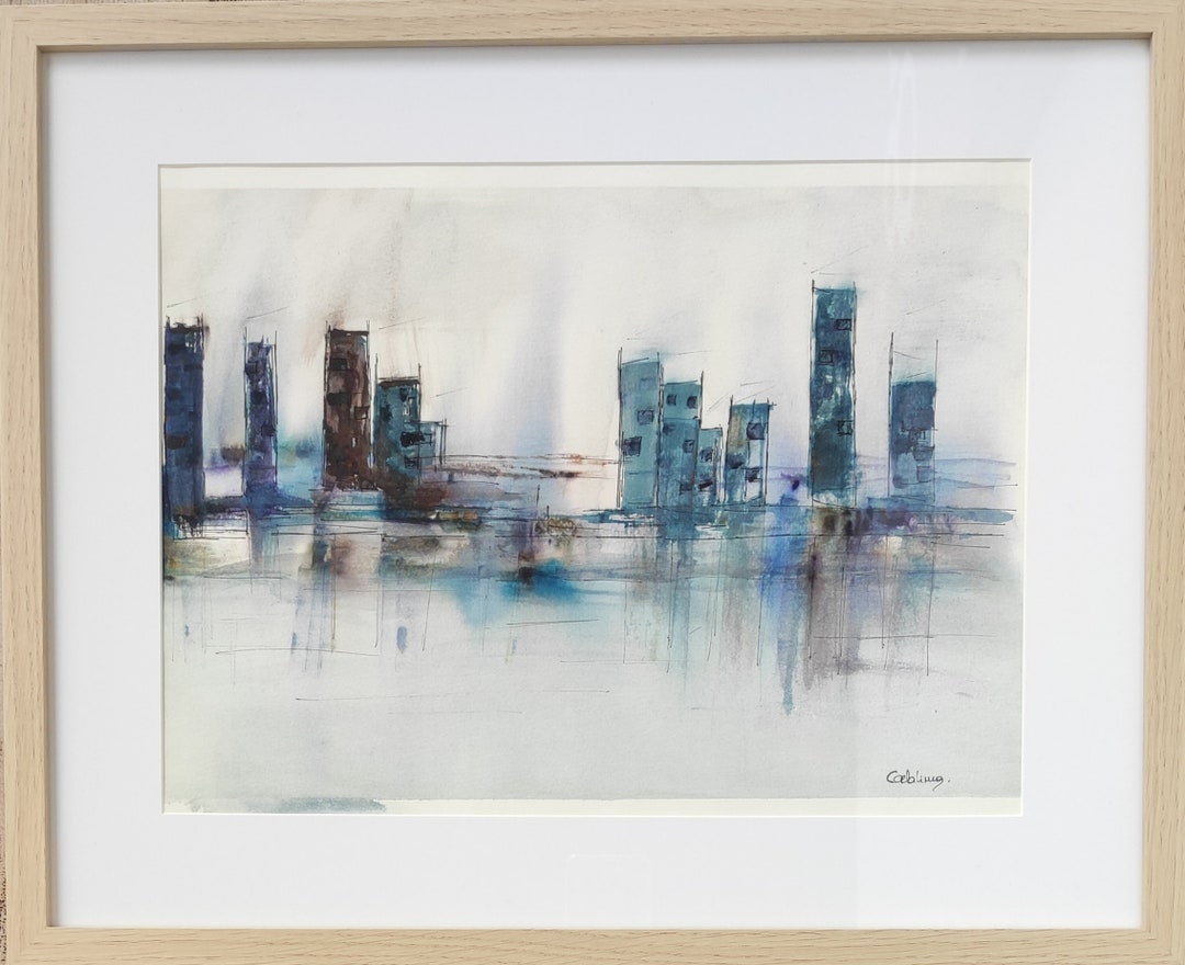 Watercolor Building, Original Watercolor Building, Painting Abstract ...