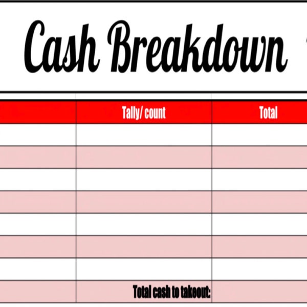 Cash Breakdown Slip Template - Etsy