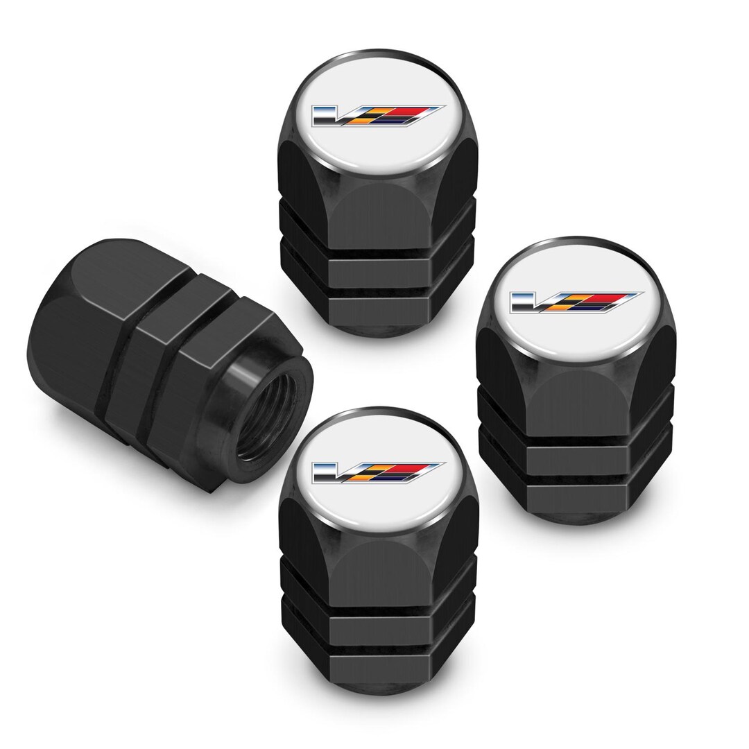 Cadillac V Logo in White on Black Hexagon Shape Premium Anodized ...