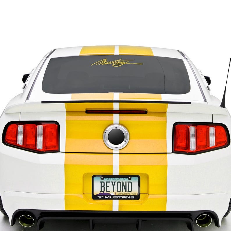Ford Mustang Script in Yellow Perforated Unobstructed View 12" Vinyl ...