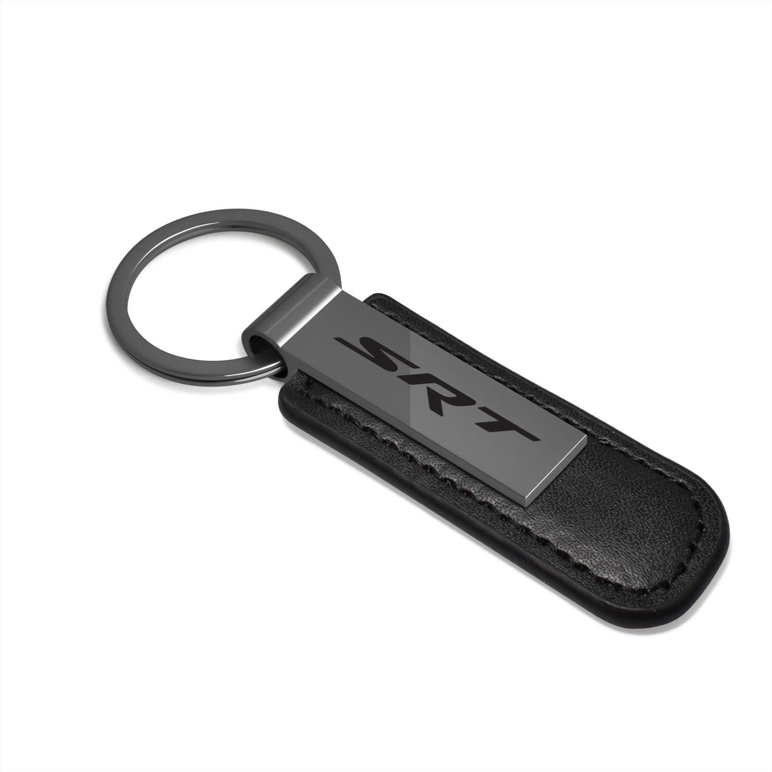 SRT Logo Gunmetal Black Metal Plate PU Leather Strap Key Chain Dodge ...
