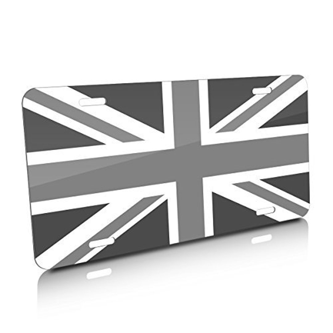 Union Jack UK Flag in Black White Auto Marque Aluminium License Plate ...