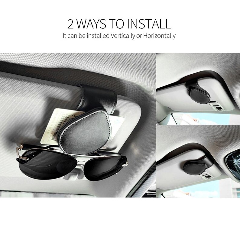 Ford Mustang Tri-bar Logo Black Leather Magnetic Sunglass Holder Car ...