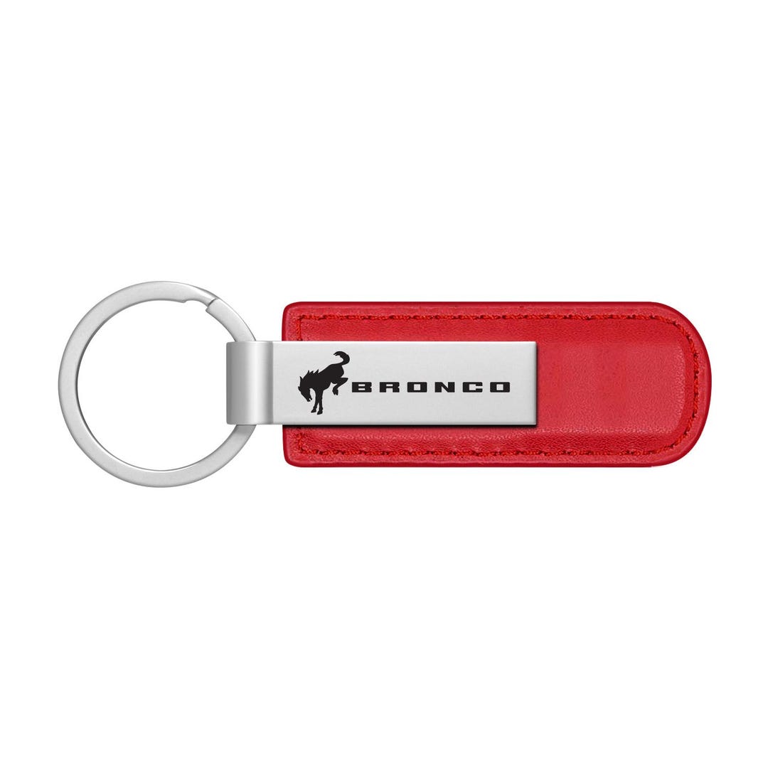 Ipick Image for Ford Bronco Red PU Leather Strap Silver Metal Bar Key ...