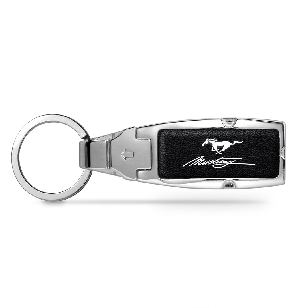 Ipick Image Made for Ford Mustang Black Leather Detachable Ring Chrome ...