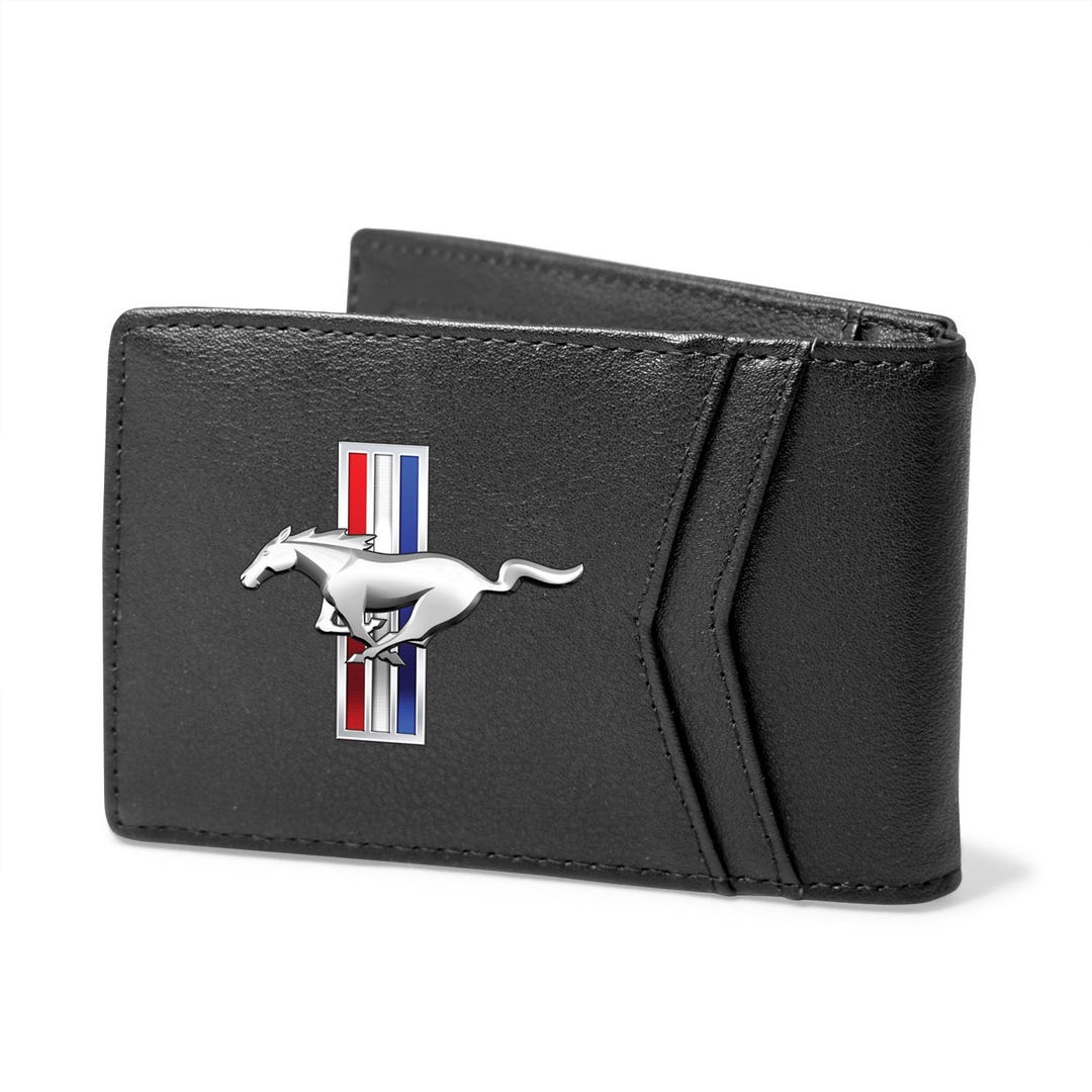 Ipick Image for Ford Mustang Tri-bar Logo Black PU Leather Slim RFID ...