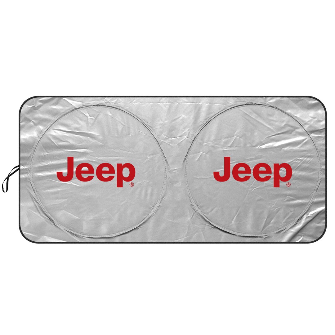Jeep in Red Logo Universal Fit One-piece Easy Folding Silver Reflective ...