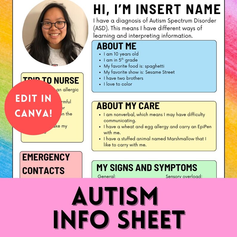 Autism All About Me Info Sheet, Autism Medical Info Sheet for Teachers ...