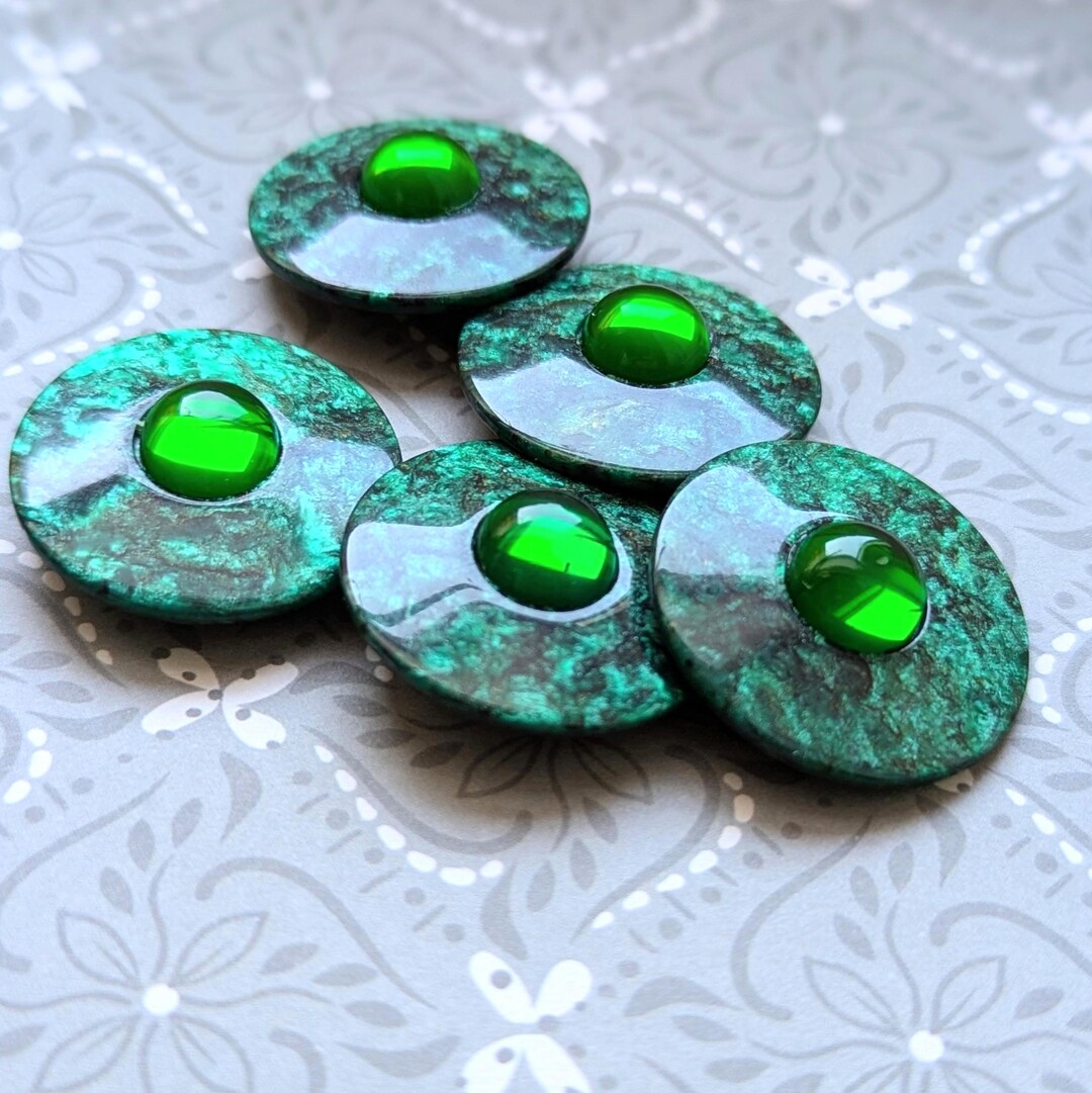 Green & Black Iridescent Shank Buttons – 28mm Plastic Cabochon, Set of ...