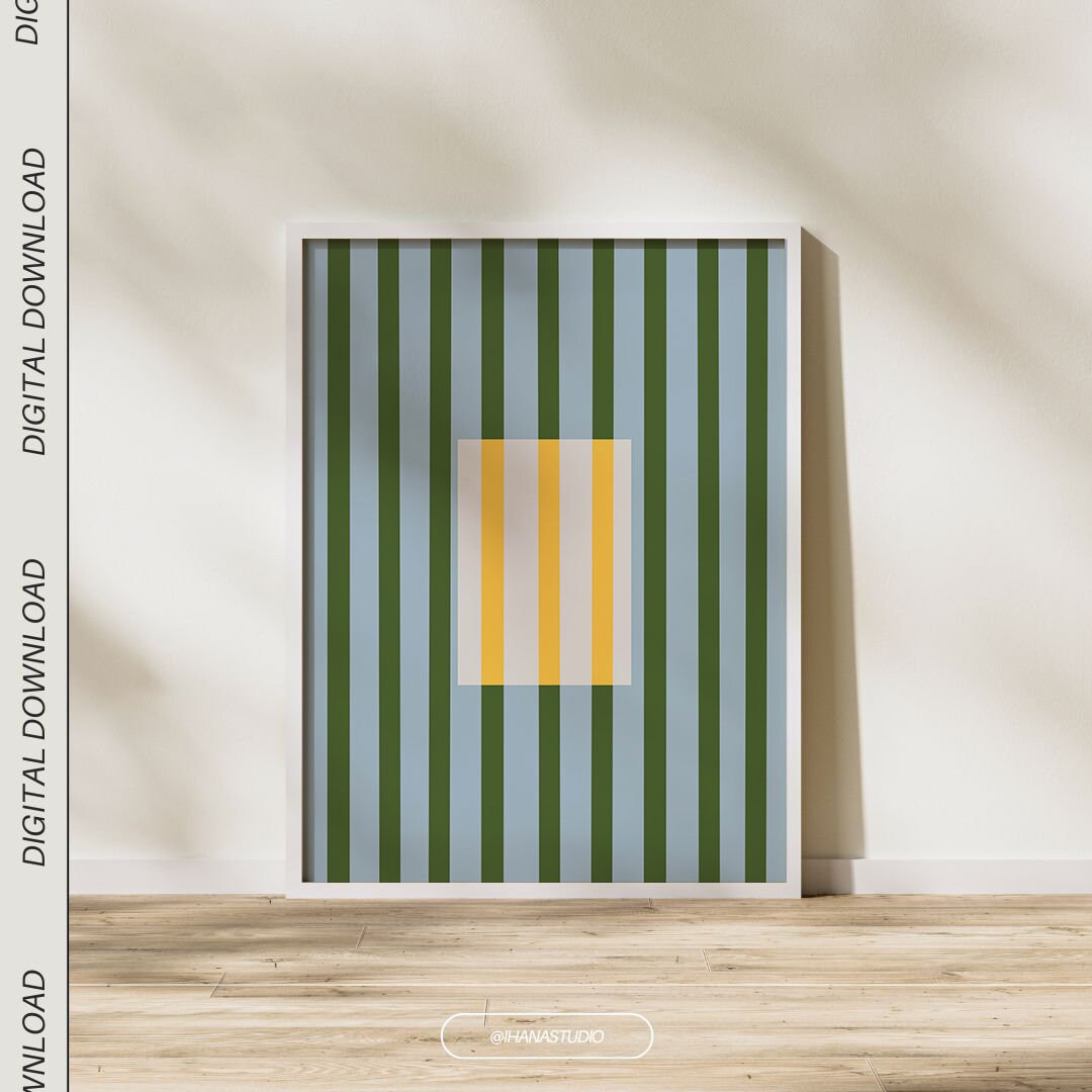 Blue Green Striped Art Print | Joyful Room Decor | Organic Lines ...