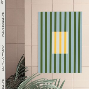 Blue Green Striped Art Print | Joyful Room Decor | Organic Lines ...