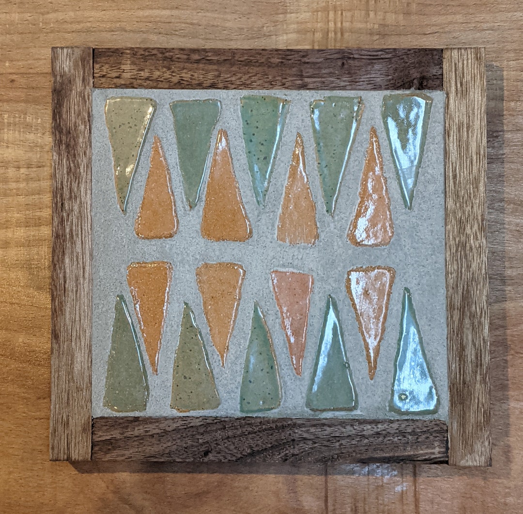 Handmade Tile Trivet, Mercer Design, Ceramic, Hardwood, Heat Proof ...