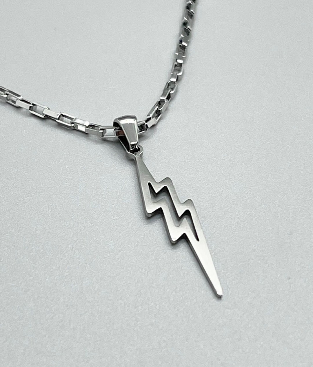 Stainless Steel Lightning Bolt Pendant Necklace, CHOOSE CHAIN, Storm ...