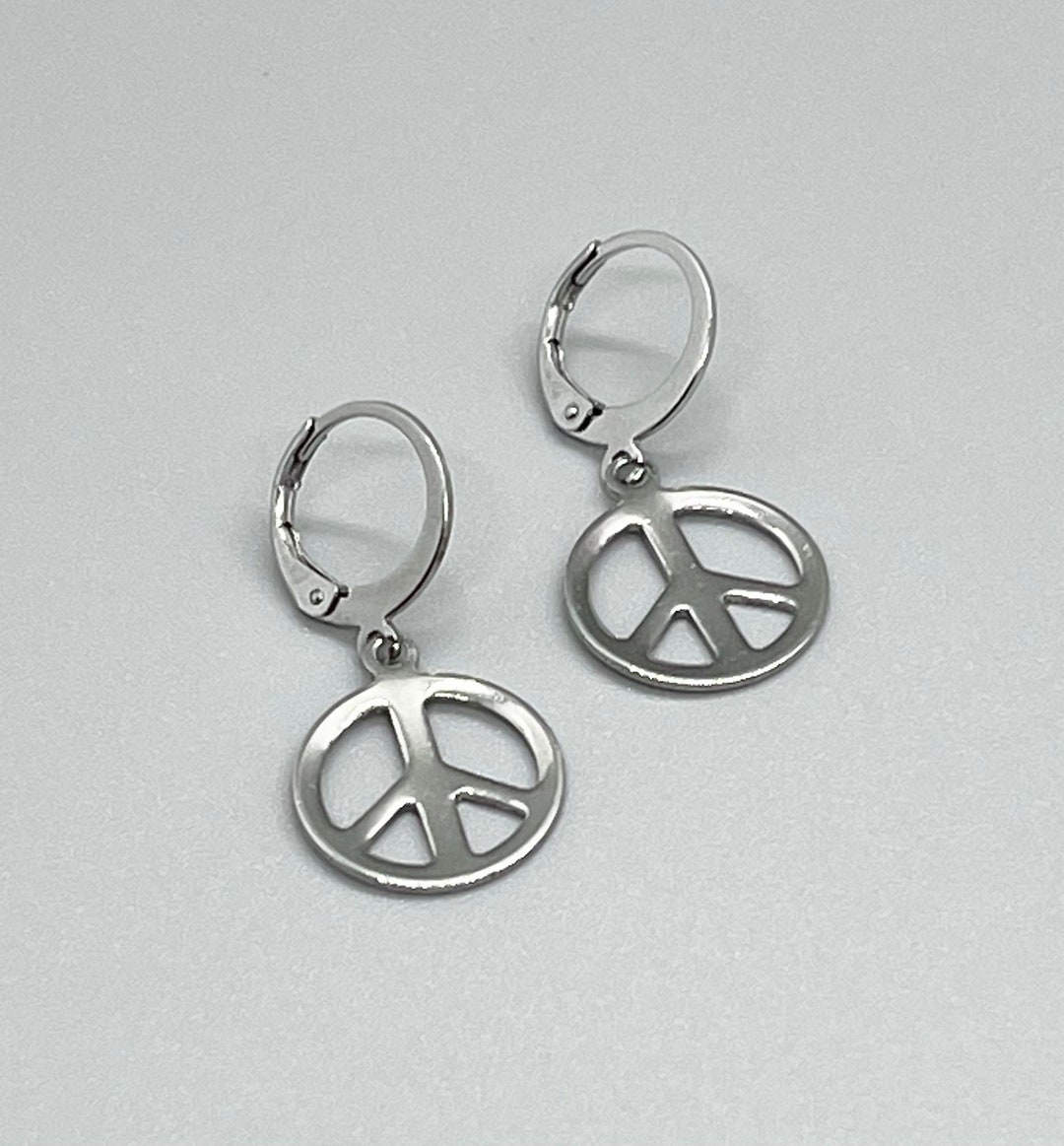 Stainless Steel Peace Sign Hoop Earrings: Tarnish Resistant Leverback ...