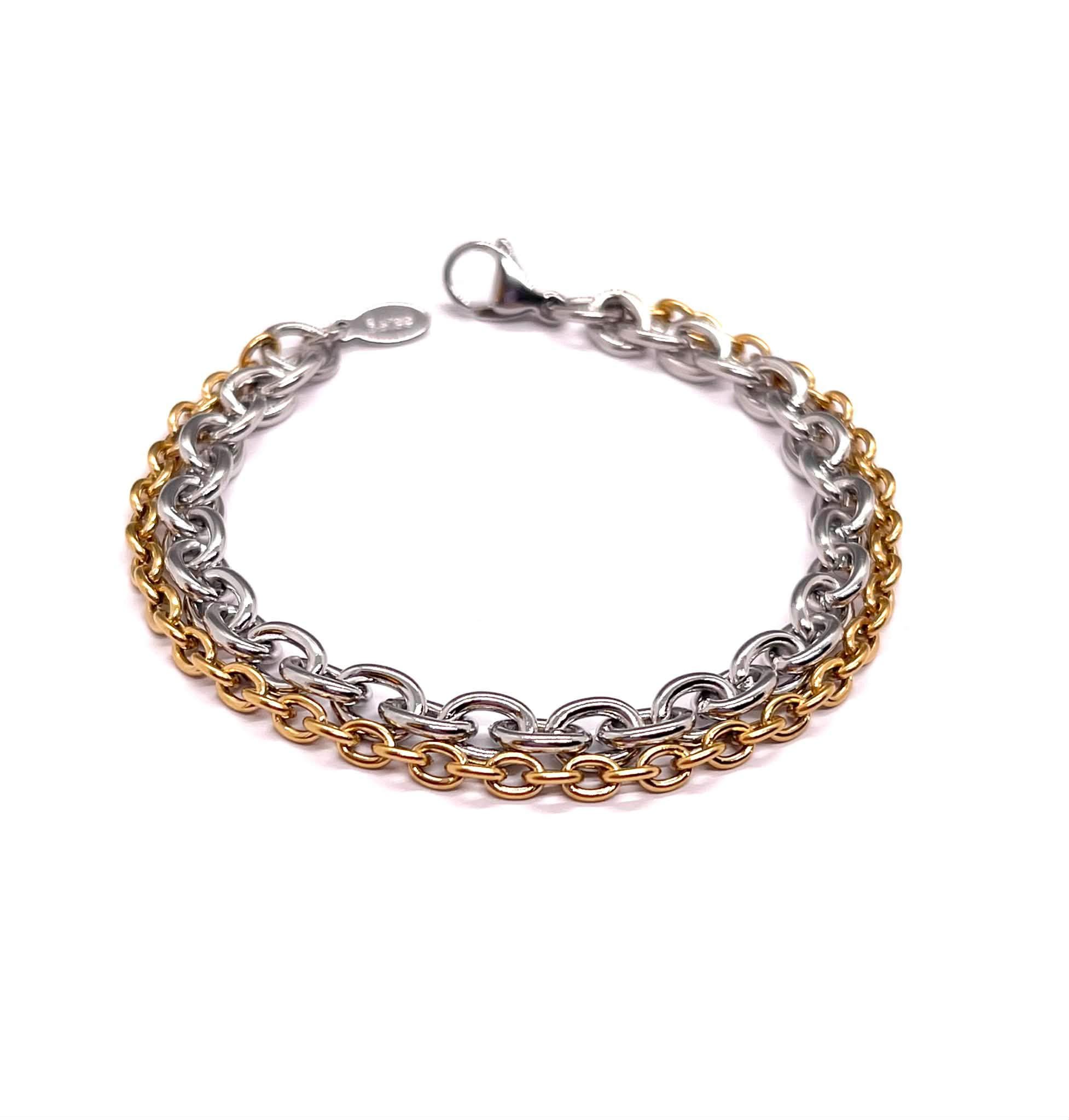 Stainless Steel Layered Chain Bracelet, Two Tone Silver and 18K PVD ...