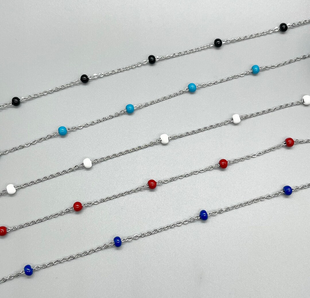 Stainless Steel Enamel BEAD Necklace No Tarnish Silver Chain Choker ...