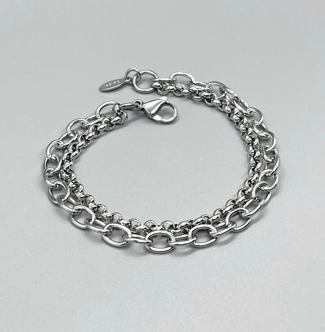 Stainless Steel Layered Chain Bracelet ~ Non Tarnish ~ Cable Chain ...