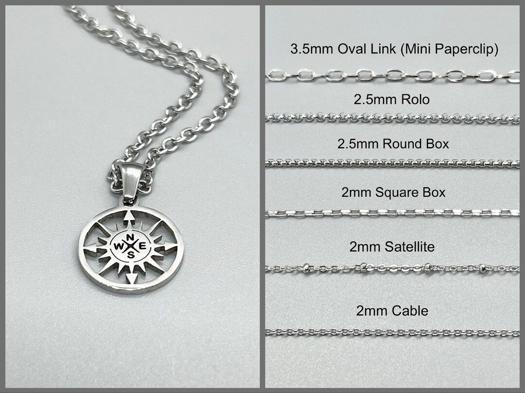 Stainless Steel Compass Pendant Necklace ~ CHOOSE YOUR CHAIN No Tarnish ...