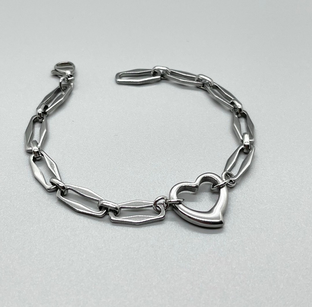 Stainless Steel Linking HEART Pendant Bracelet Non Tarnish Geometric ...