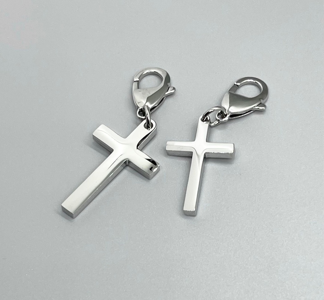 Stainless Steel CROSS Charm Clip ~ Cross Pendant Zipper Clasp ...