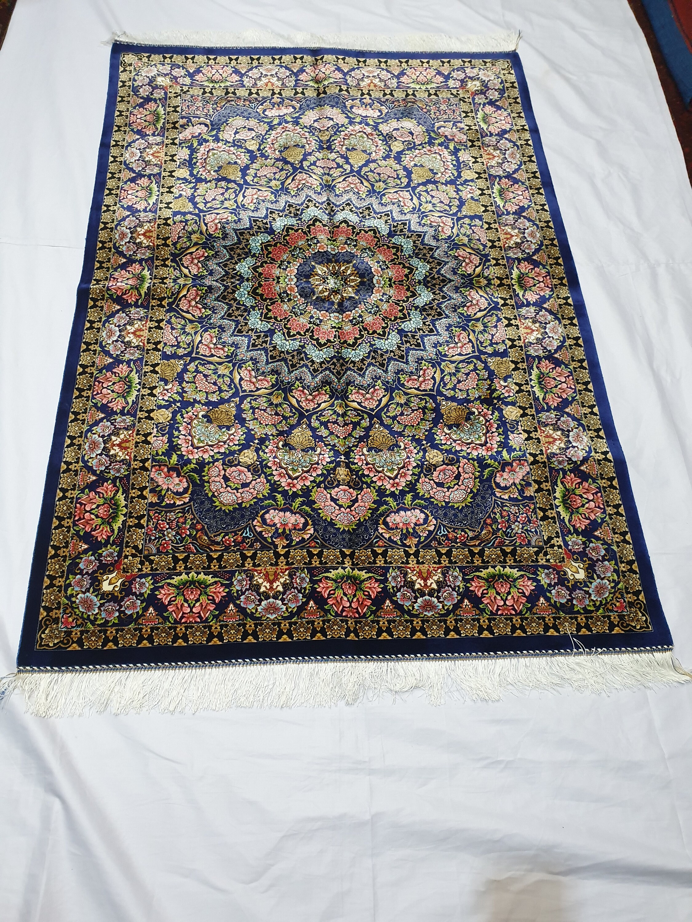 Blue Red Pink 5x3 Persian Floral Machine Finished 1008 KPSI Medallian ...