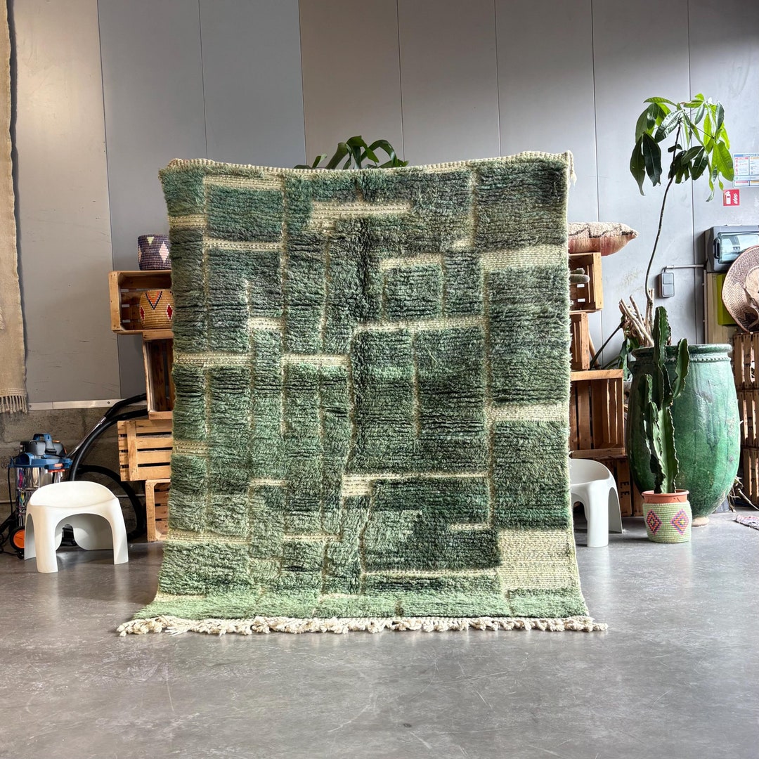 Moroccan Green Berber Beni Ourain Rug 165x220 Cm, Authentic Moroccan ...