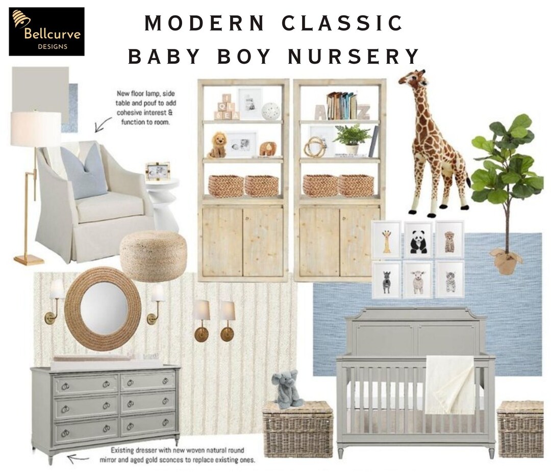 Baby Boy Nursery Decor Custom E-designs Home Decor Moodboards Interior Design Modern Classic ...