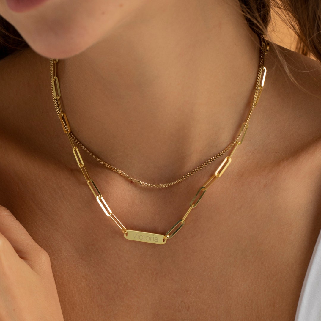 Custom Engraved Necklace, Personalized Bar Necklace | Engraved Pendant ...