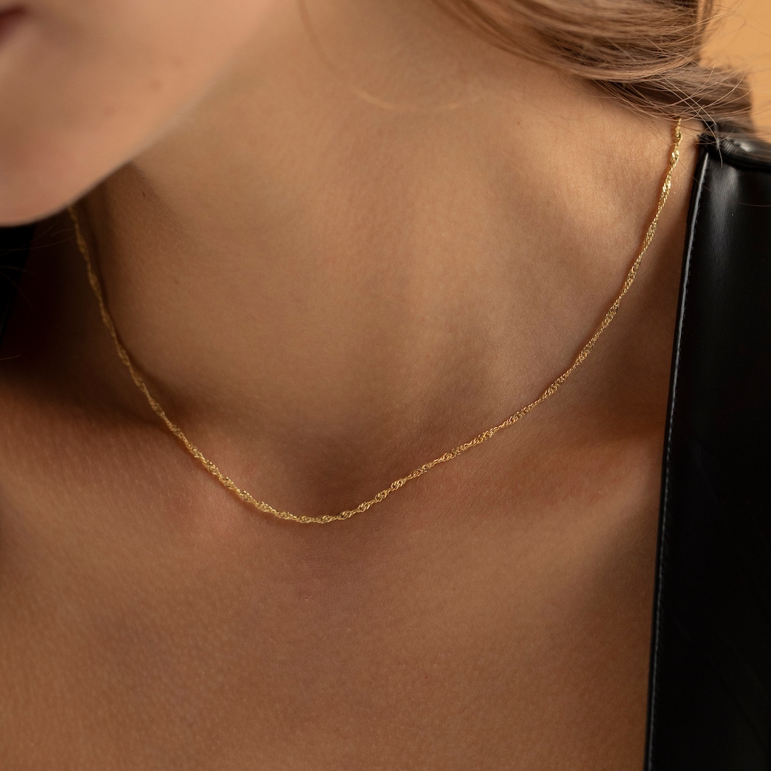 14K Gold Singapore Chain Necklace, Thin Gold Chain | Delicate Gold ...