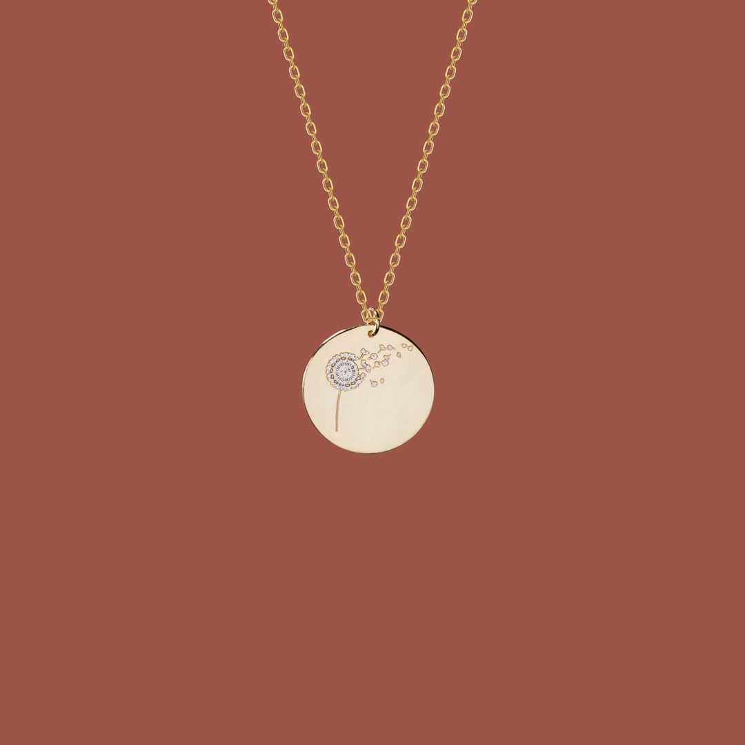 14K Gold Dandelion Necklace, Simple Gold Necklace | Gold Disc Necklace ...