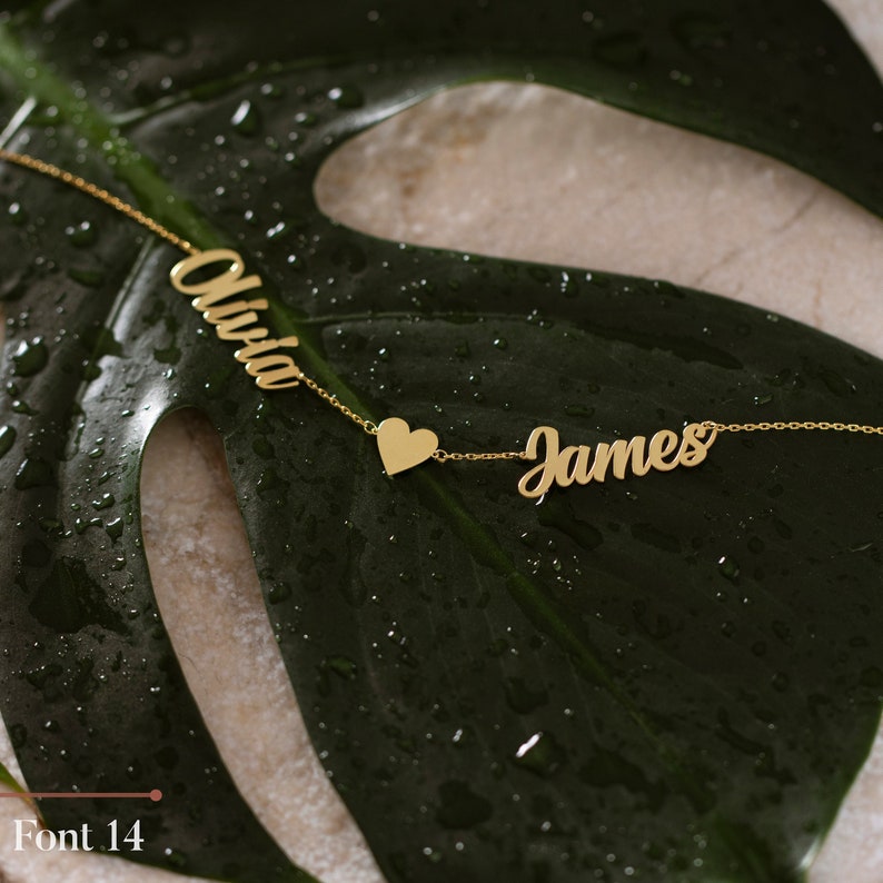 14K Gold Double Name Necklace 2 Name Necklace Personalized - Etsy