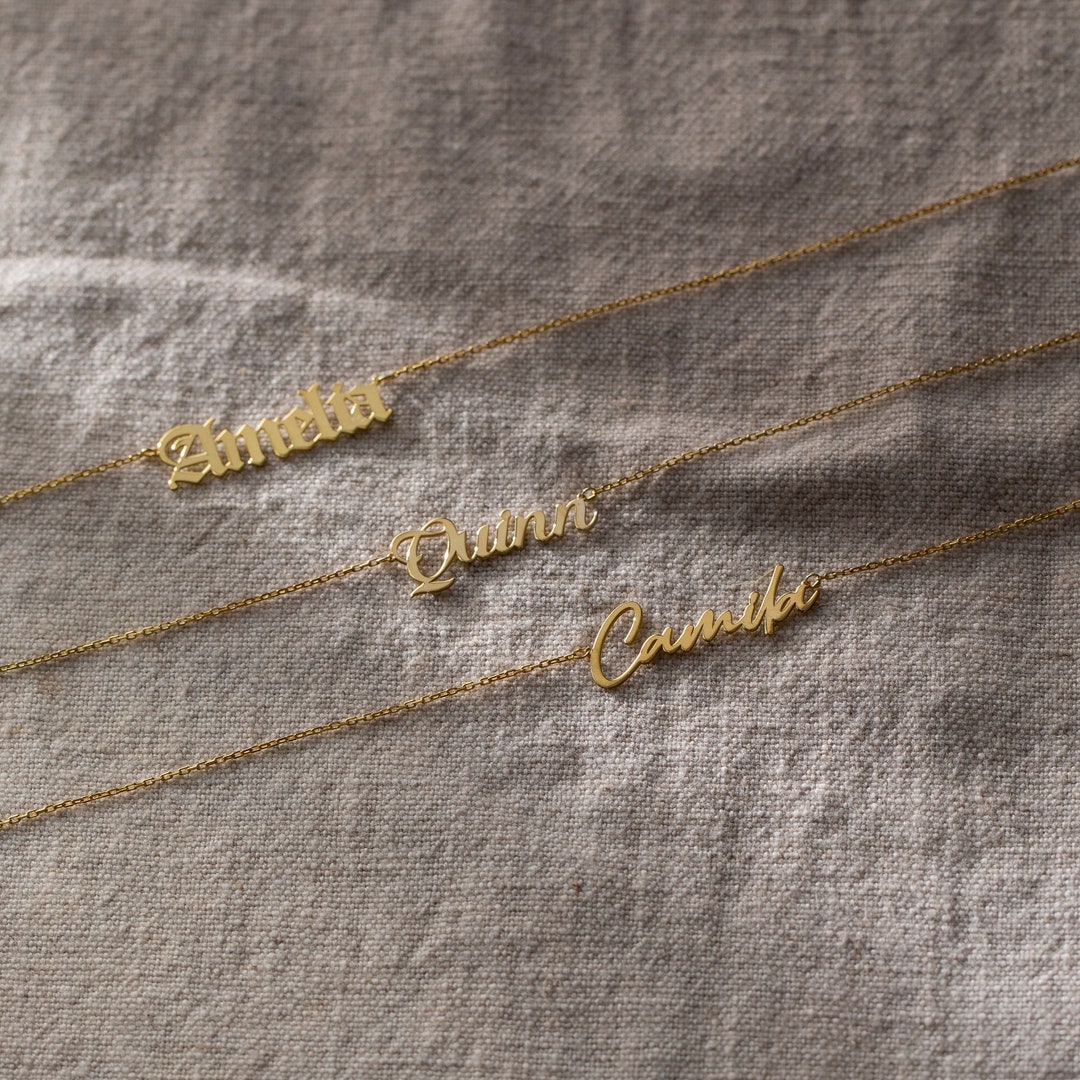 14K Gold Name Necklace, Nameplate Necklace Gold | Script Name Necklace ...