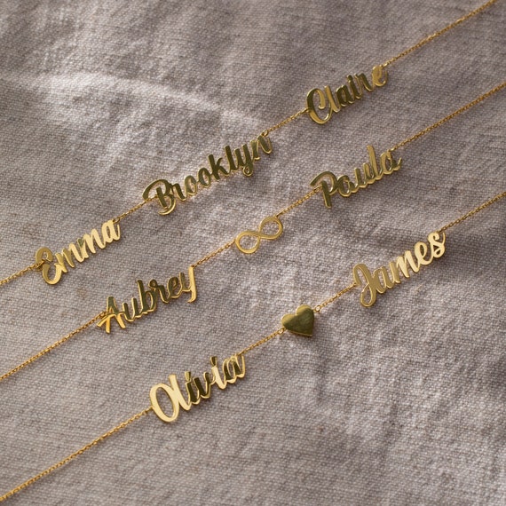 14K Gold Multiple Name Necklace Dainty Name Necklace 2 Name Necklace 3 Name Necklace Name Plate Necklace 14K Gold Nameplate Necklace Etsy