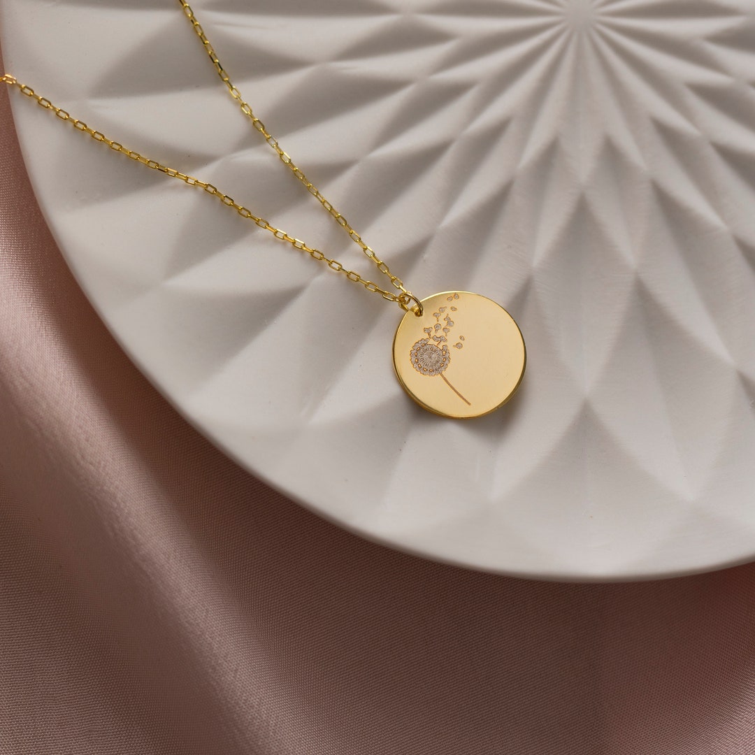 14K Gold Dandelion Necklace, Flower Necklace | Floral Necklace, 925 ...