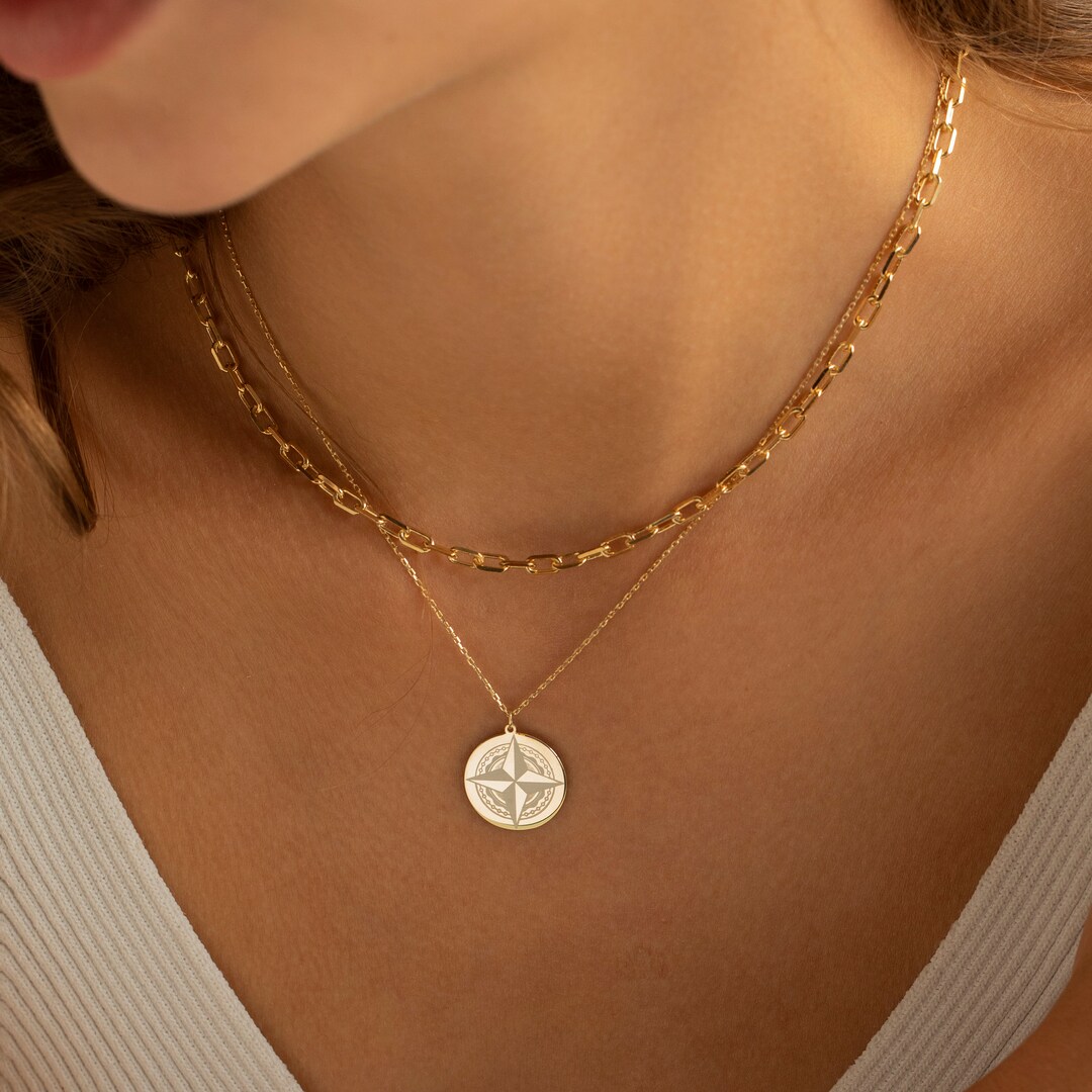 14K Gold Compass Necklace, College Graduation Necklace Daughter ...