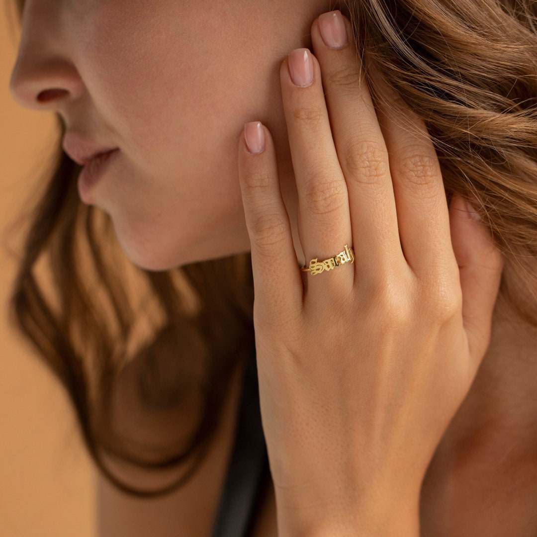 14K Gold Name Ring, Personalized Name Ring | Custom Name Ring, Dainty ...