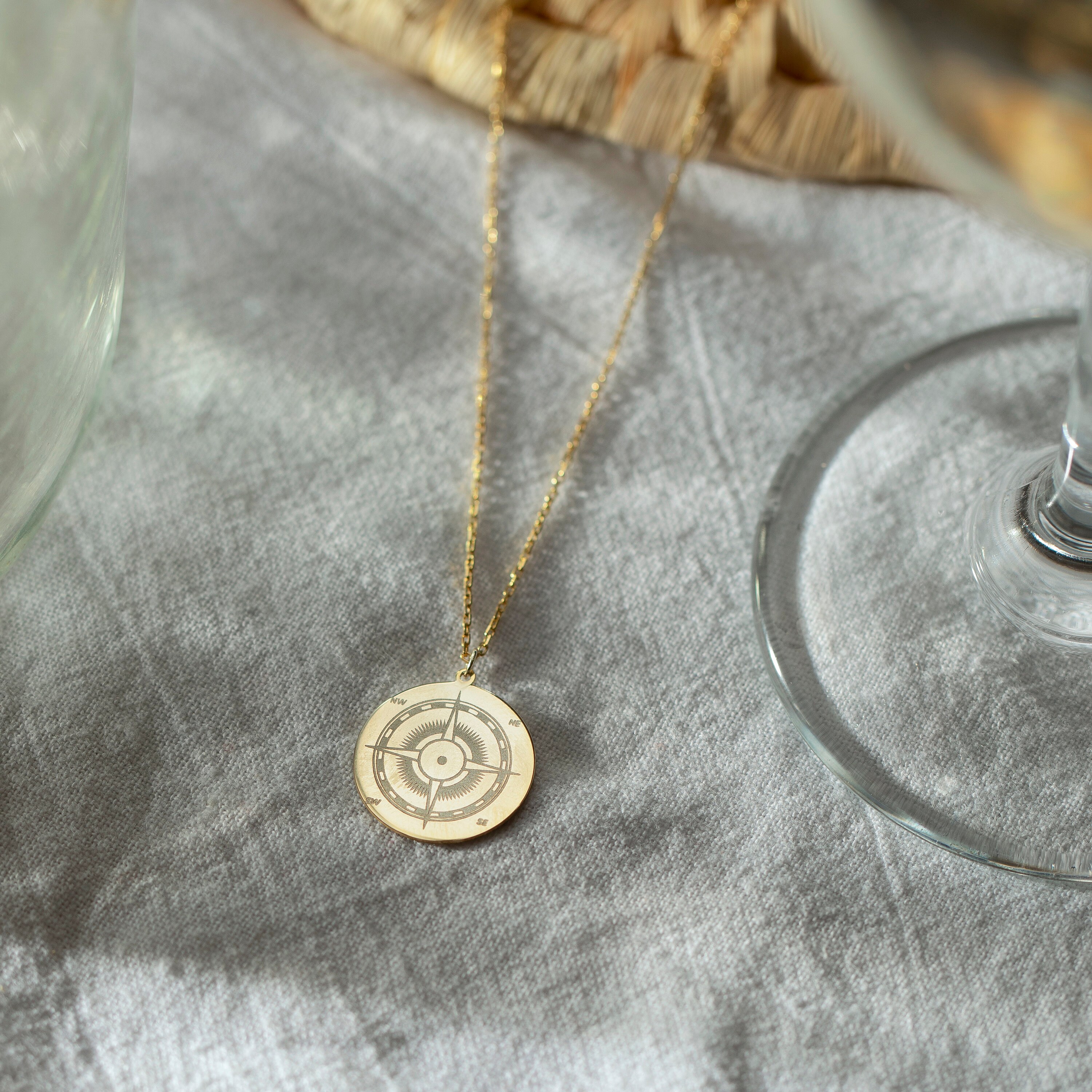 14K Gold Compass Necklace, College Graduation Necklace Daughter ...