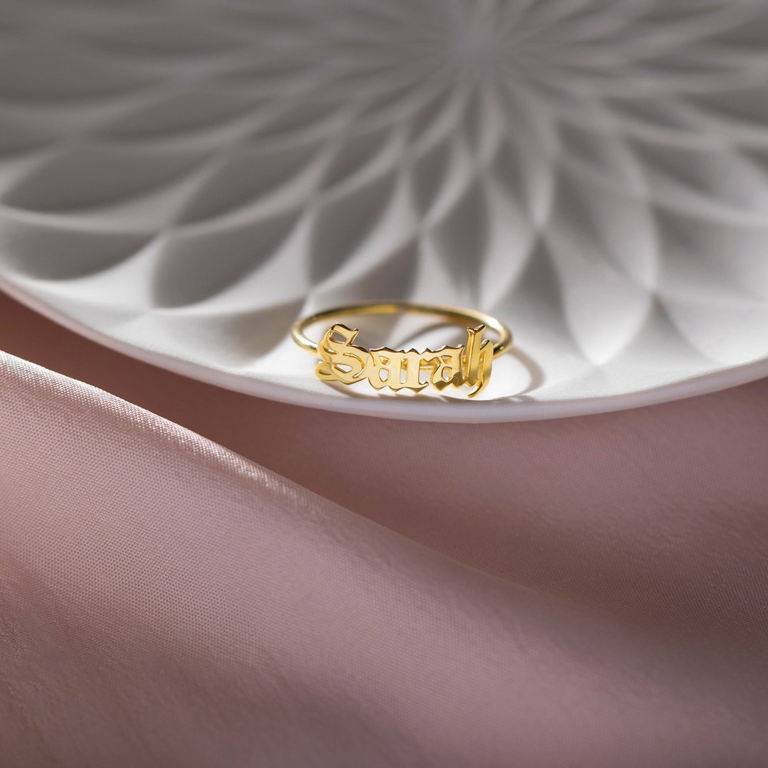 14K Gold Name Ring, Dainty Name Ring | Custom Name Ring, Personalized ...