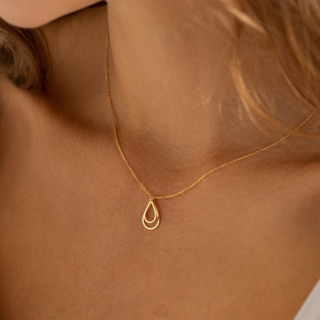 14K Gold Teardrop Necklace, Minimalist Water Drop Necklace | simple ...