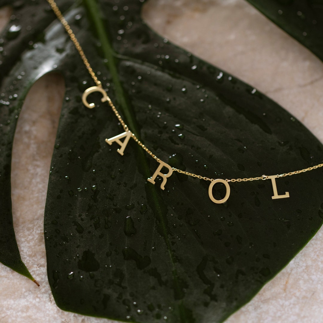 14K Gold Letter Name Necklace, Custom Initial Name Necklace ...