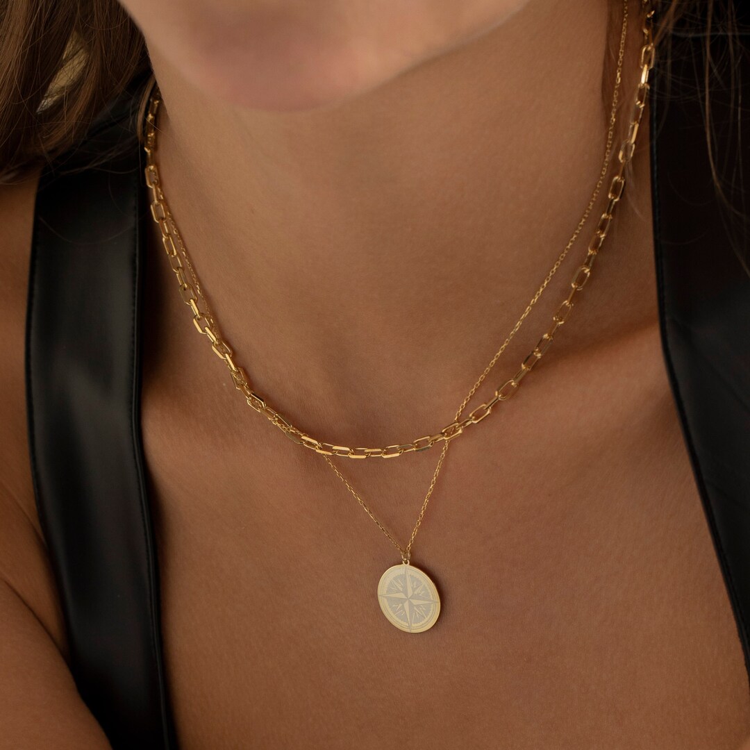 14K Gold Compass Necklace, College Graduation Necklace Daughter ...