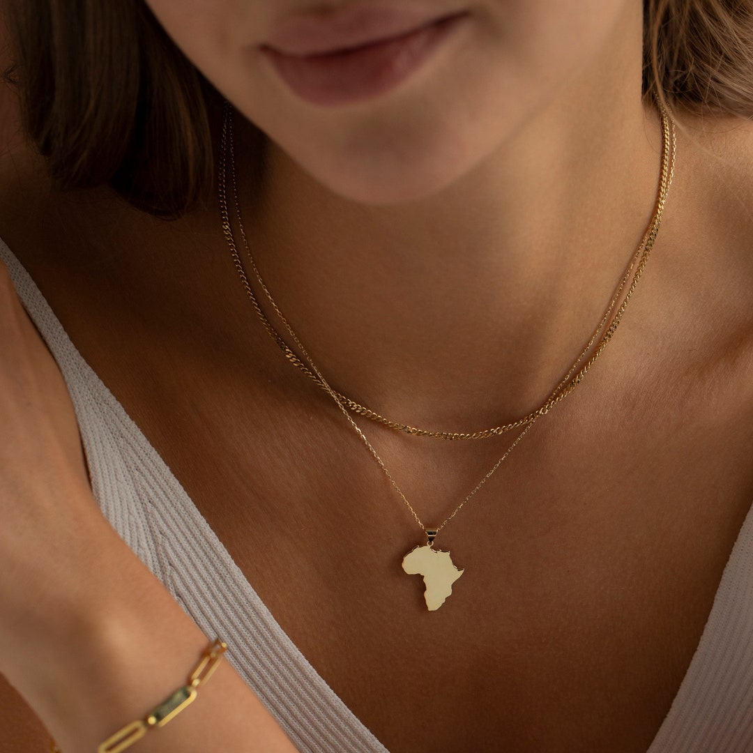 14K Gold Africa Necklace, Tribal Necklace | african Necklace, Africa ...