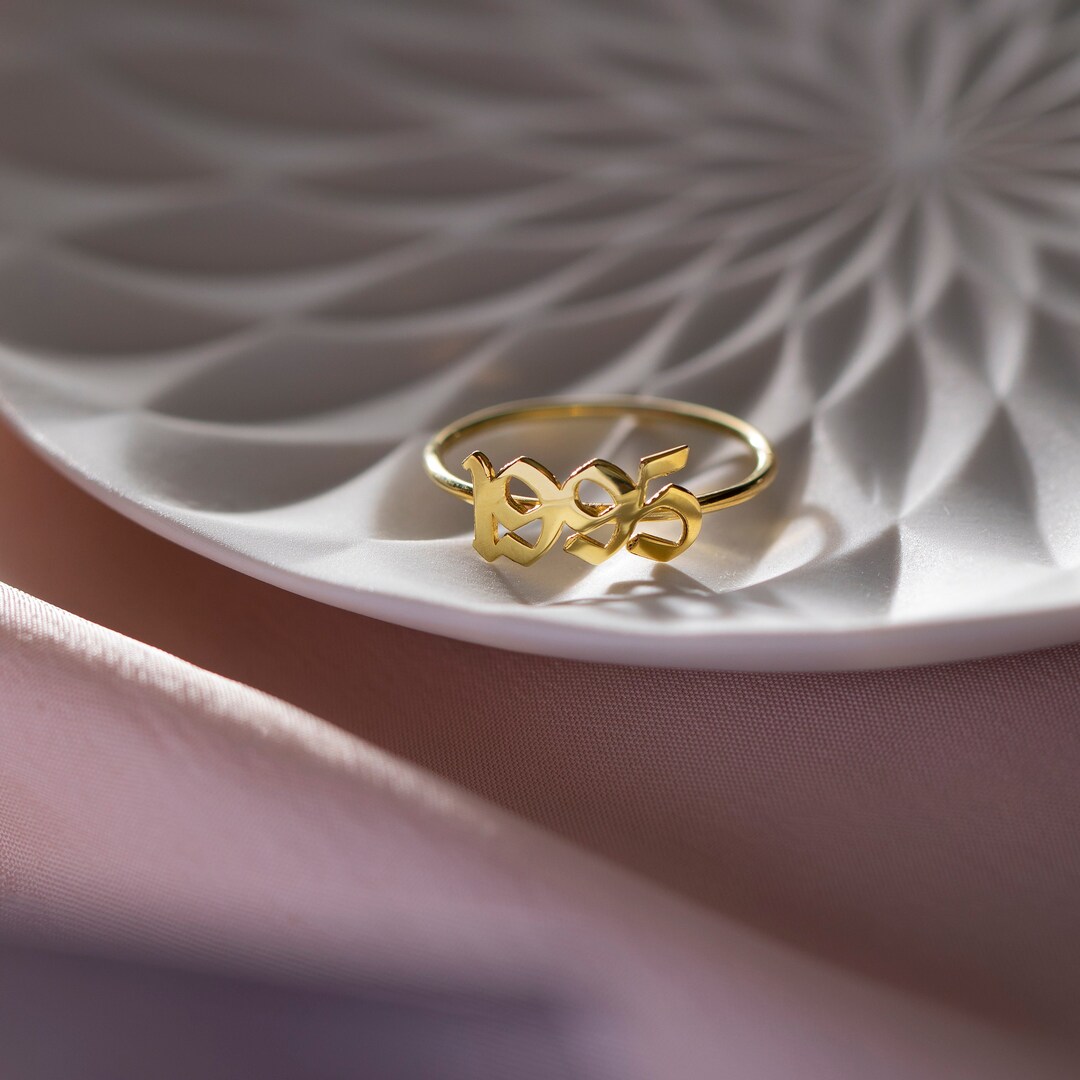 14K Gold Year Ring, Custom Year Ring | Sterling Silver Stackable Ring ...