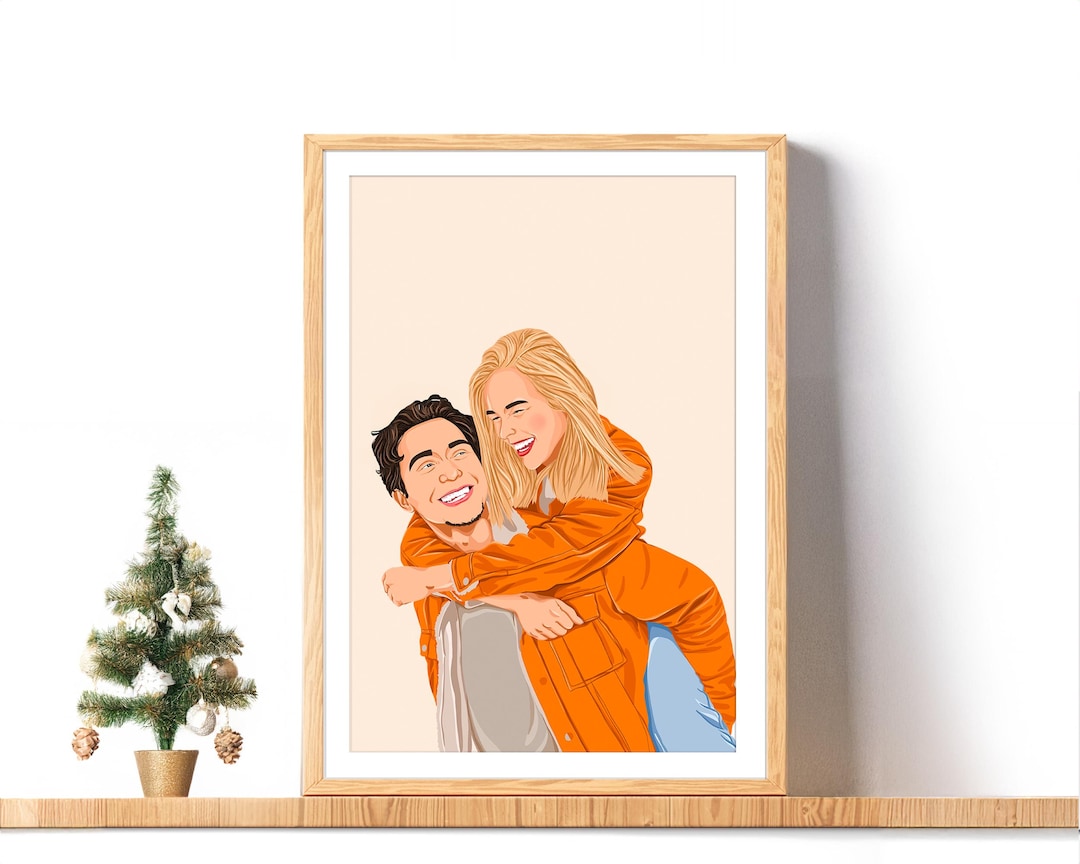 Custom Couple Portrait Illustration, Boyfriend Christmas Gifts ...
